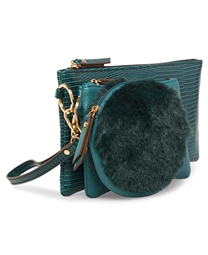 Anne Klein Mixed Media Wrislet & Pouch Set, Green Dream