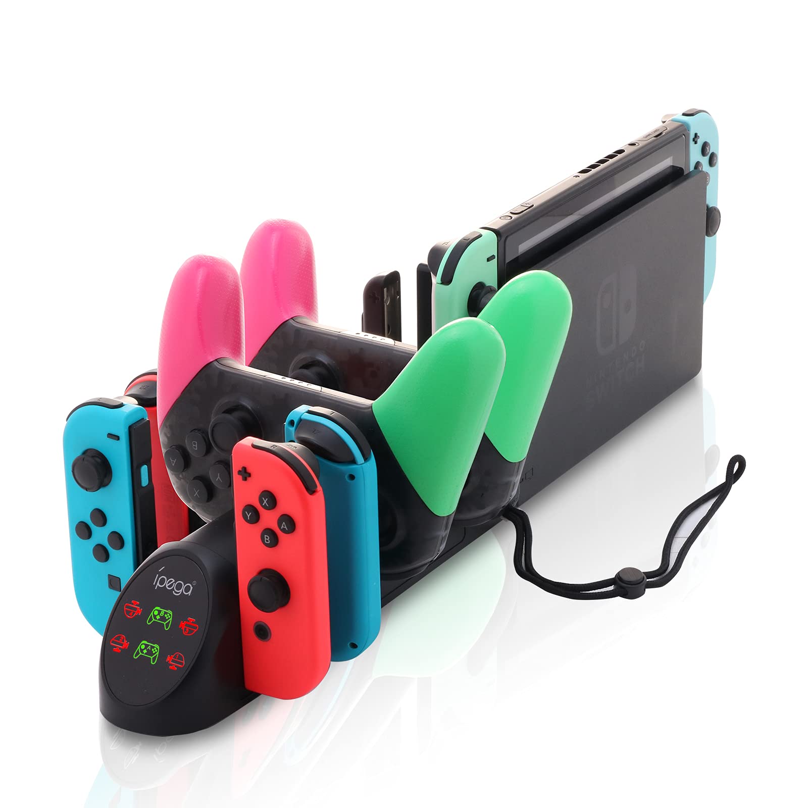 ECHZOVE Charging Dock for Nintendo Switch Controllers, Charger Stand for Switch Pro Controllers and Joy Cons with 2 USB 2.0 Plugs and 2 USB 2.0 Ports - GreenWhite