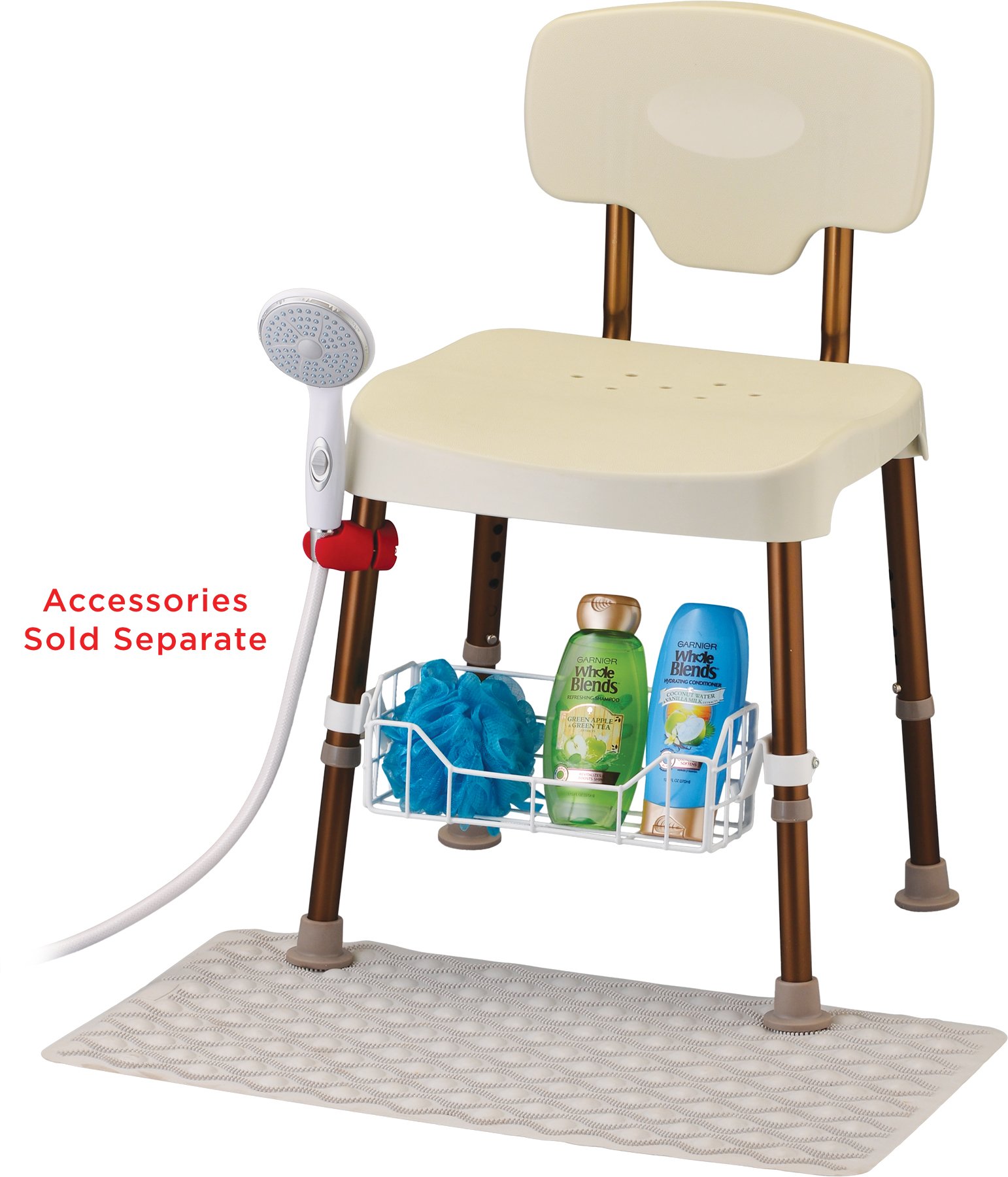 NOVA Medical Products Bariatric Shower and Bath Chair with Back, Heavy Duty 500 lb. Weight Capacity, White, 1 Count (Pack of 1)