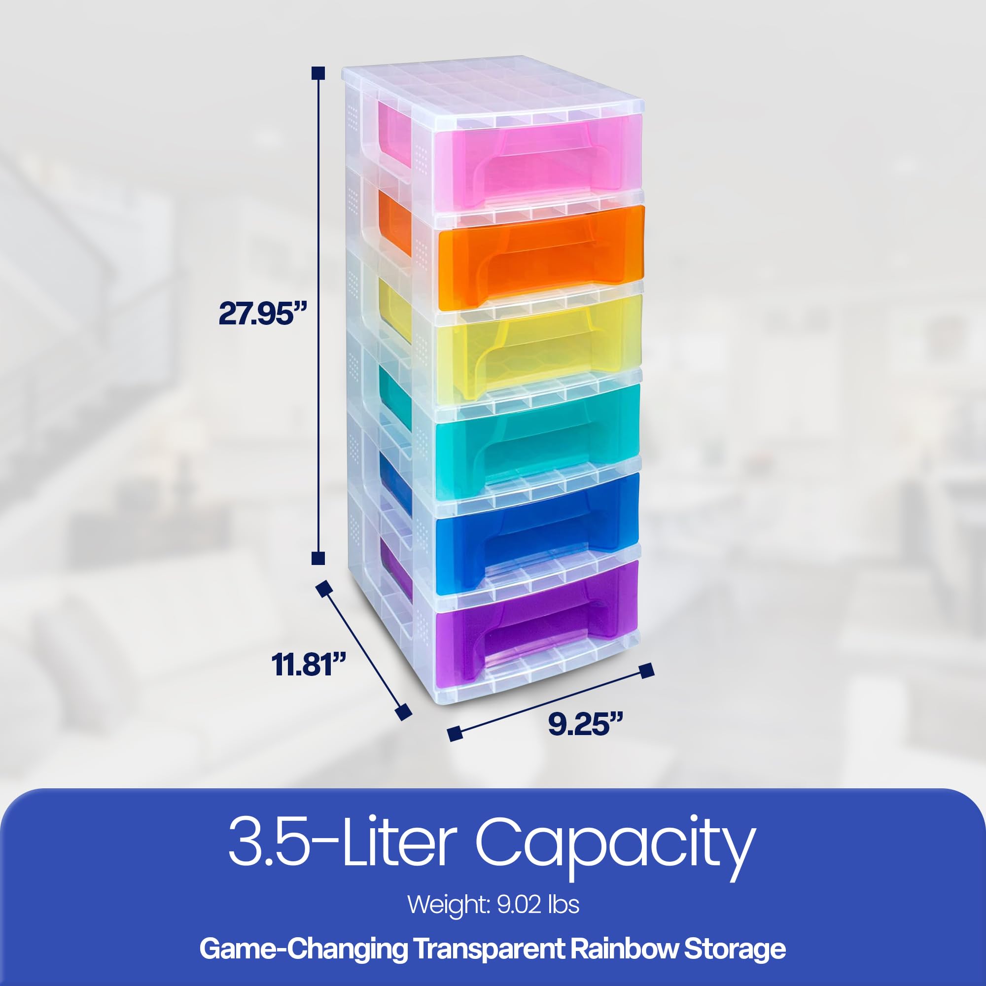Really Useful Box 6-Drawer Cart Organizer, Plastic Storage Drawers, Home Storage Organizer with Removable Castor Wheels, Rainbow