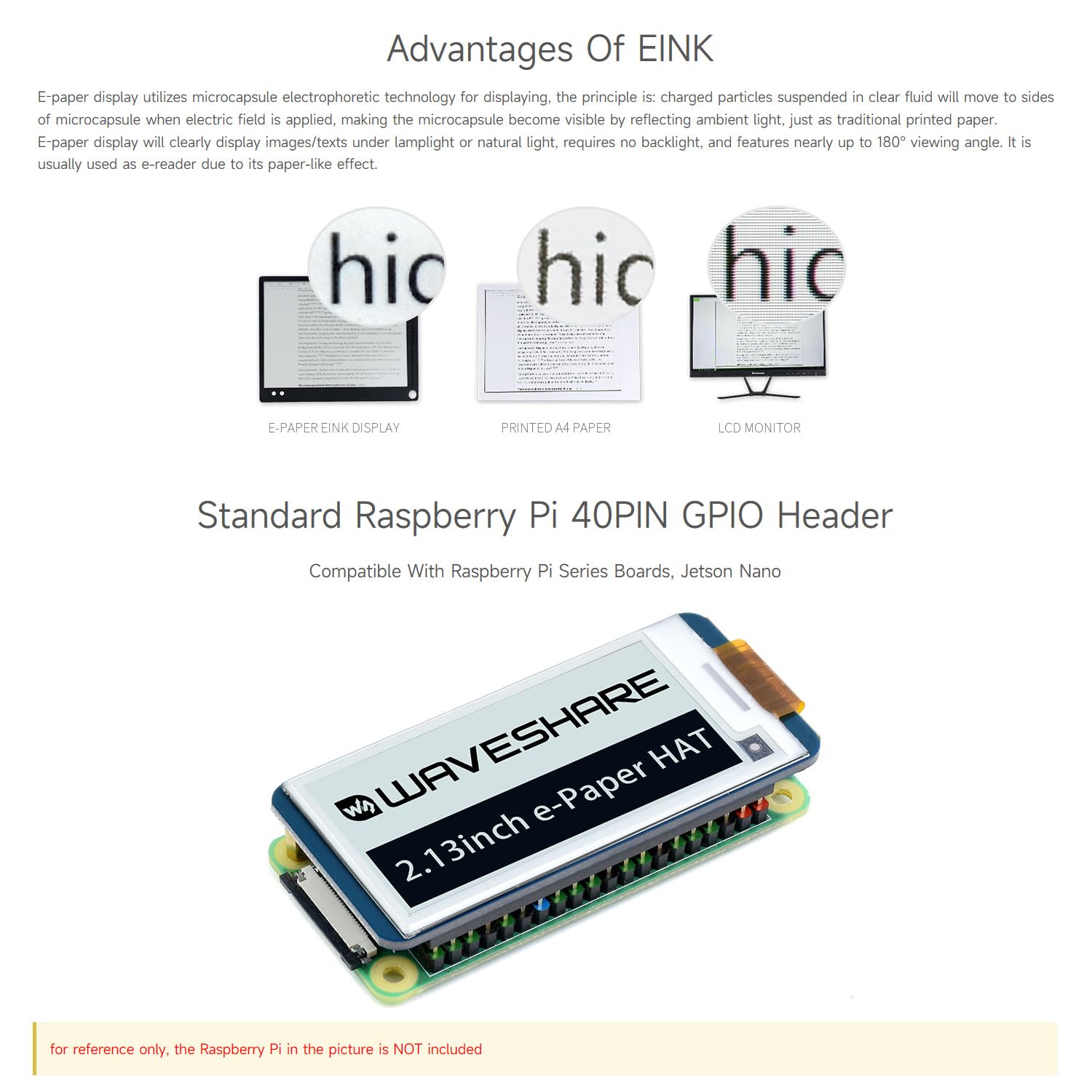 waveshare 2.13inch E-Ink Display HAT V4 Version Compatible with Raspberry Pi Raspberry Pi 5/4B/3B/Zero/Zero W/Zero 2W/Pico/Pico W/Pico WH, 250x122 Resolution SPI Interface Supports Partial Refresh
