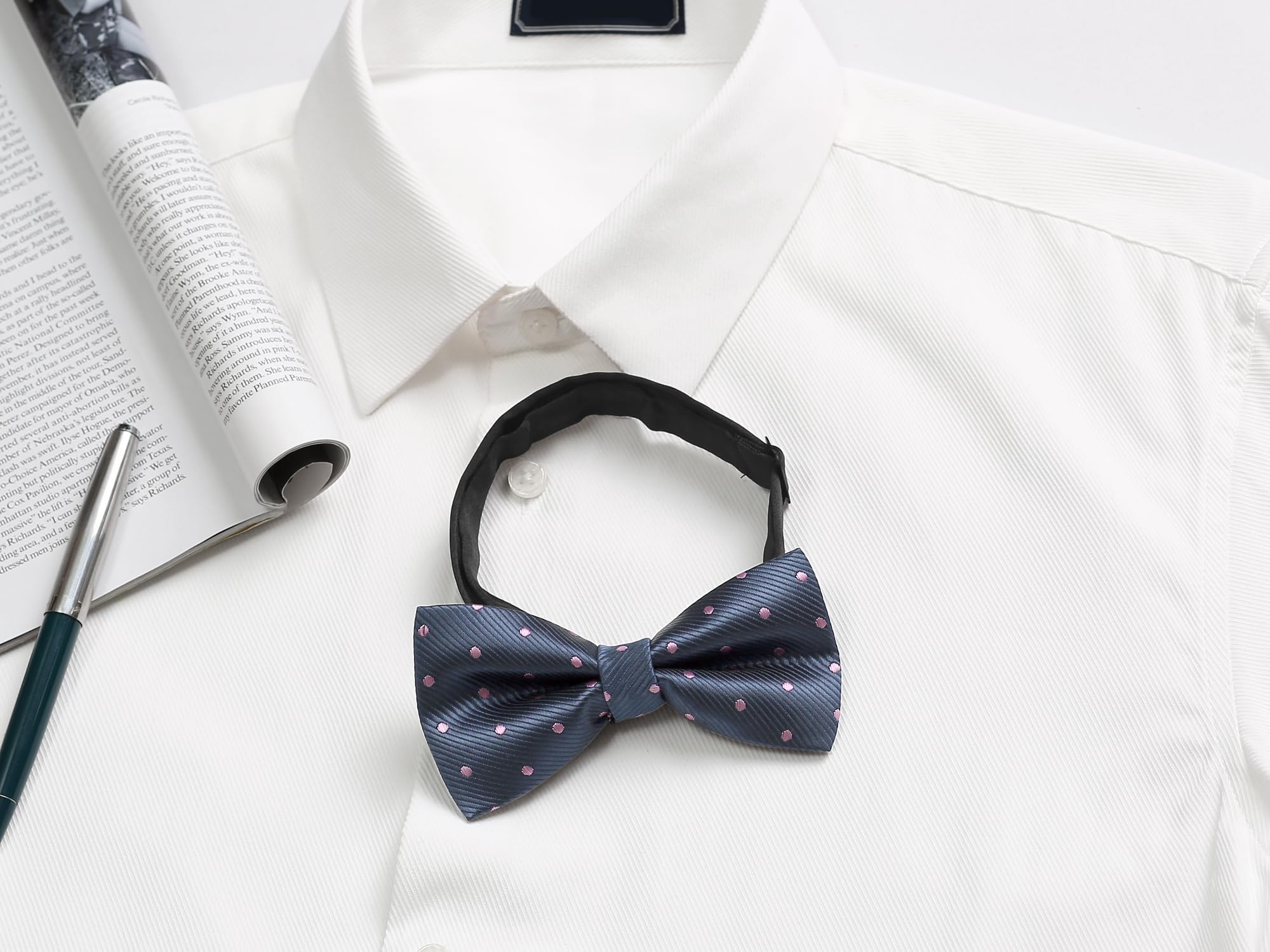Allegra K Men's Pre-Tied Adjustable Polka Dots Neck Ties Tuxedo Work Party Prom Bowtie One Size Navy Blue Pink