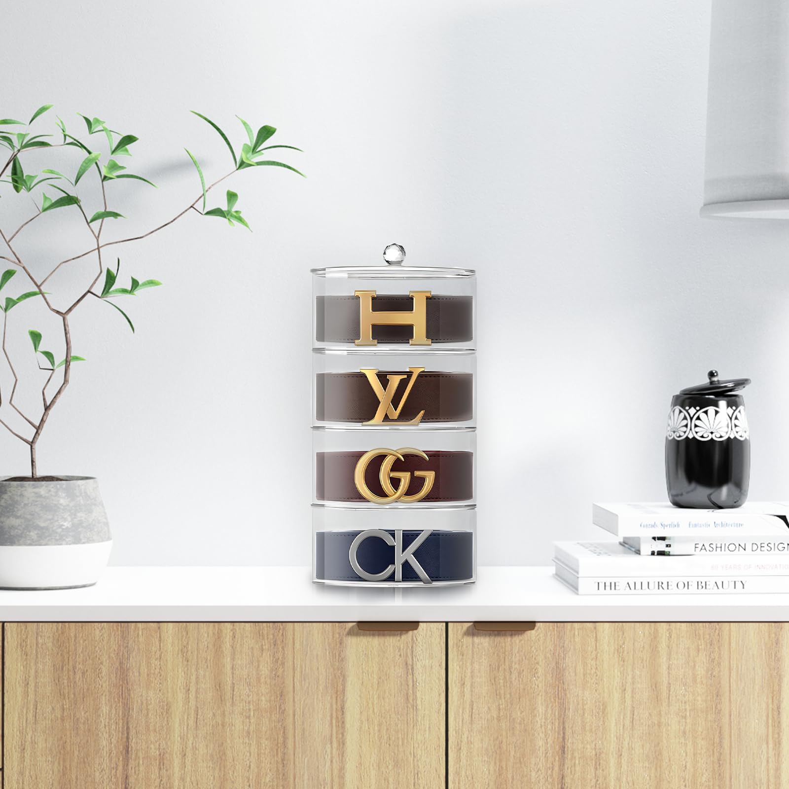 STUDIOMYO Acrylic 5-Layer Organizer & Display Case for Belts, Jewelry, Kitchen, and Closet Accessories - Transparent Storage for Watches, Rings, and Cosmetics