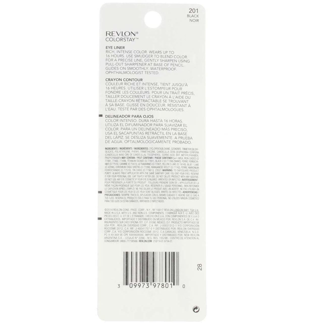 Revlon ColorStay Eyeliner Pencil, Black [201], 0.01 oz (Pack of 4)