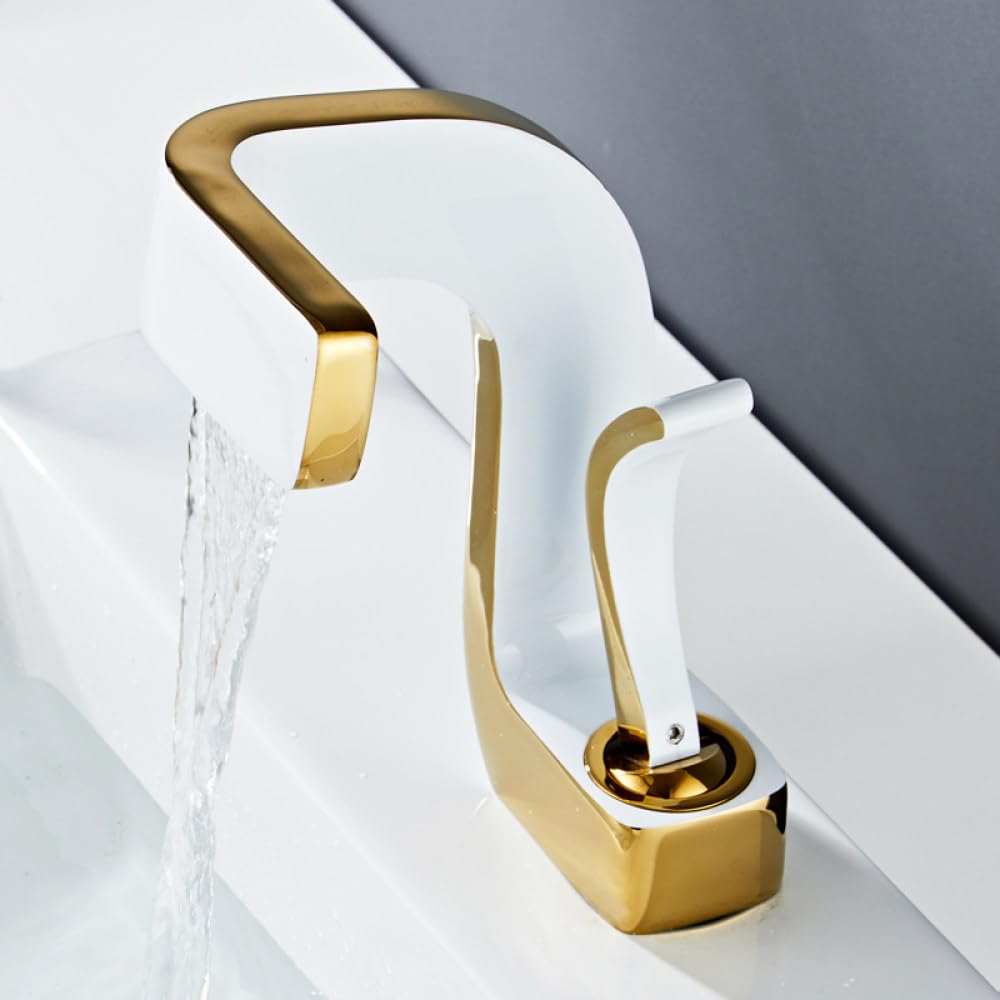 Bathroom Faucet Deck Mounted Brass Single Handle Single Hole Cold Hot Water Bathroom Sink Faucet,Black