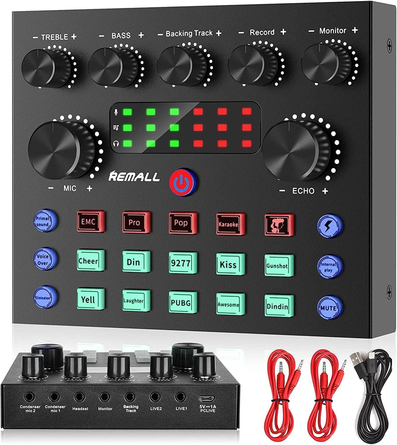 Audio Interface DJ Mixer Sound Card V8，Remall Podcast Equipment Bundle Studio Guitar Voice Changer Live Streaming Recording Gaming Broadcast PC Phone