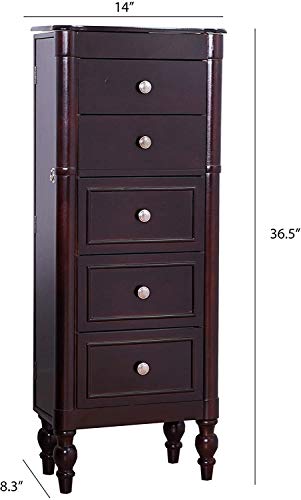 Hives and Honey Scarlett Jewelry Armoire - Elegant Storage Organizer for Your Precious Pieces | Solid Wood, Mirrored Lid | Anti-Tarnish Felt Lining | Espresso Finish