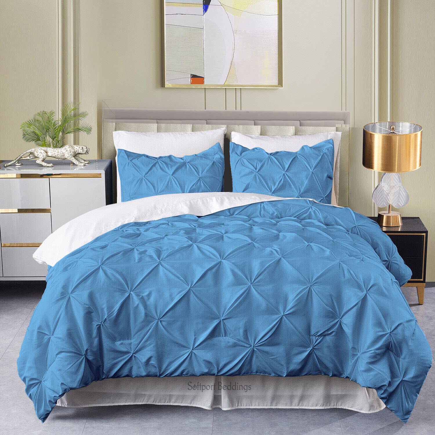 Softport Beddings Pinch Pleated Duvet Cover with 2 Pillow Sham - Pintuck Duvet Cover with Zipper Closure - Ultra Soft- Breathable Egyptian Cotton Plum (King/Cal King)