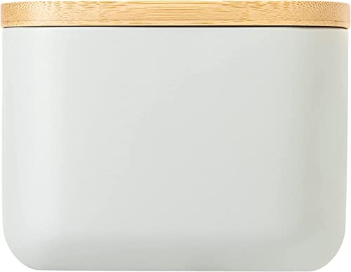 Vigar Zense Collection Light Gray Rectangular Toiletries Container Box with Lid, Holder for Cotton Balls and Hair Accessories, for Modern Luxury Bathroom and Bedroom, Fine Polyresin Stone and Bamboo