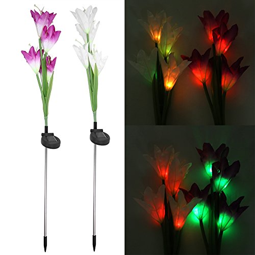 PBOHUZ Solar Flower Light-2Pcs Solar Power LED 4 Heads Calla Flower Night Lamp Light for Home Garden Lawn Decoration
