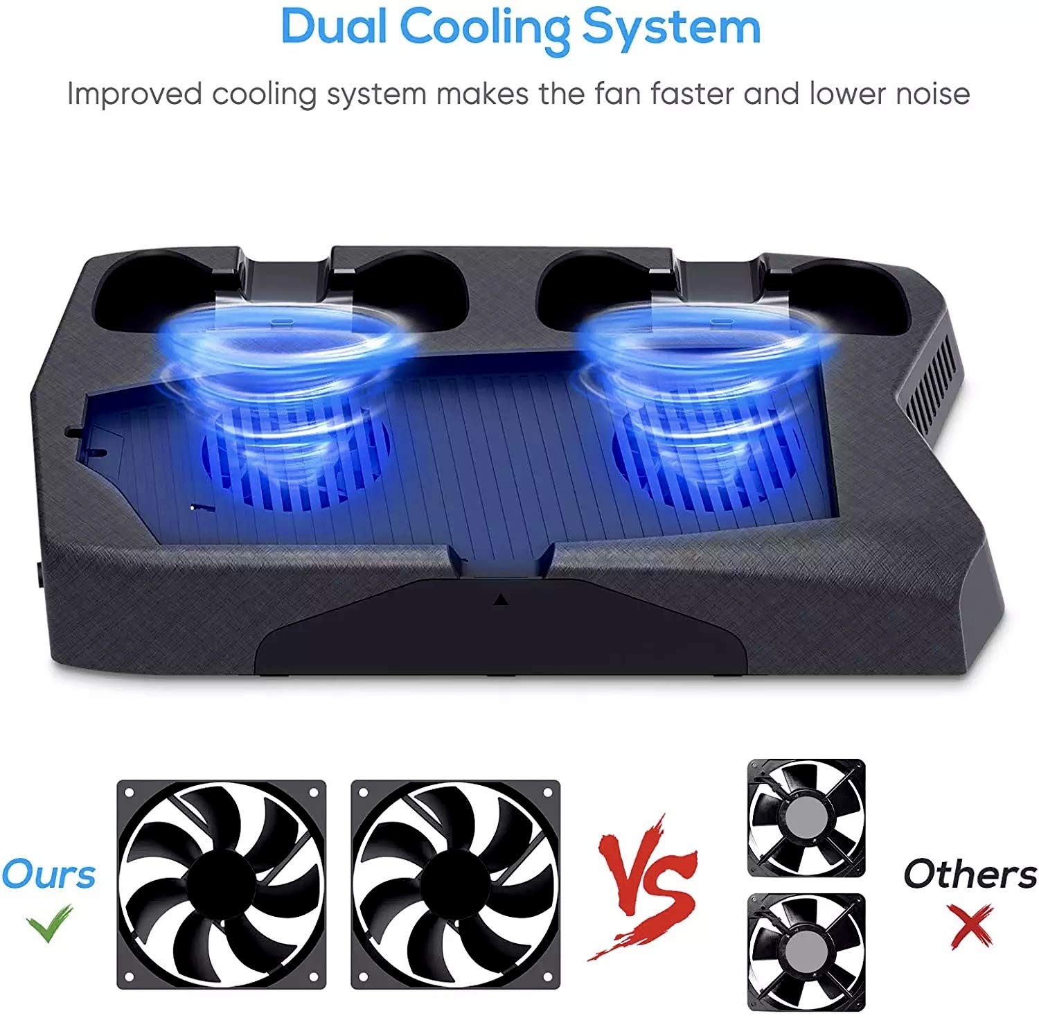 AlbTec Vertical Charging Stand with Cooling Fan compatible with PS5 Console and PlayStation 5 Digital Edition/Ultra HD Dual Controller Charger with LED Indicators plus 3 USB HUB and 14 Games Slots