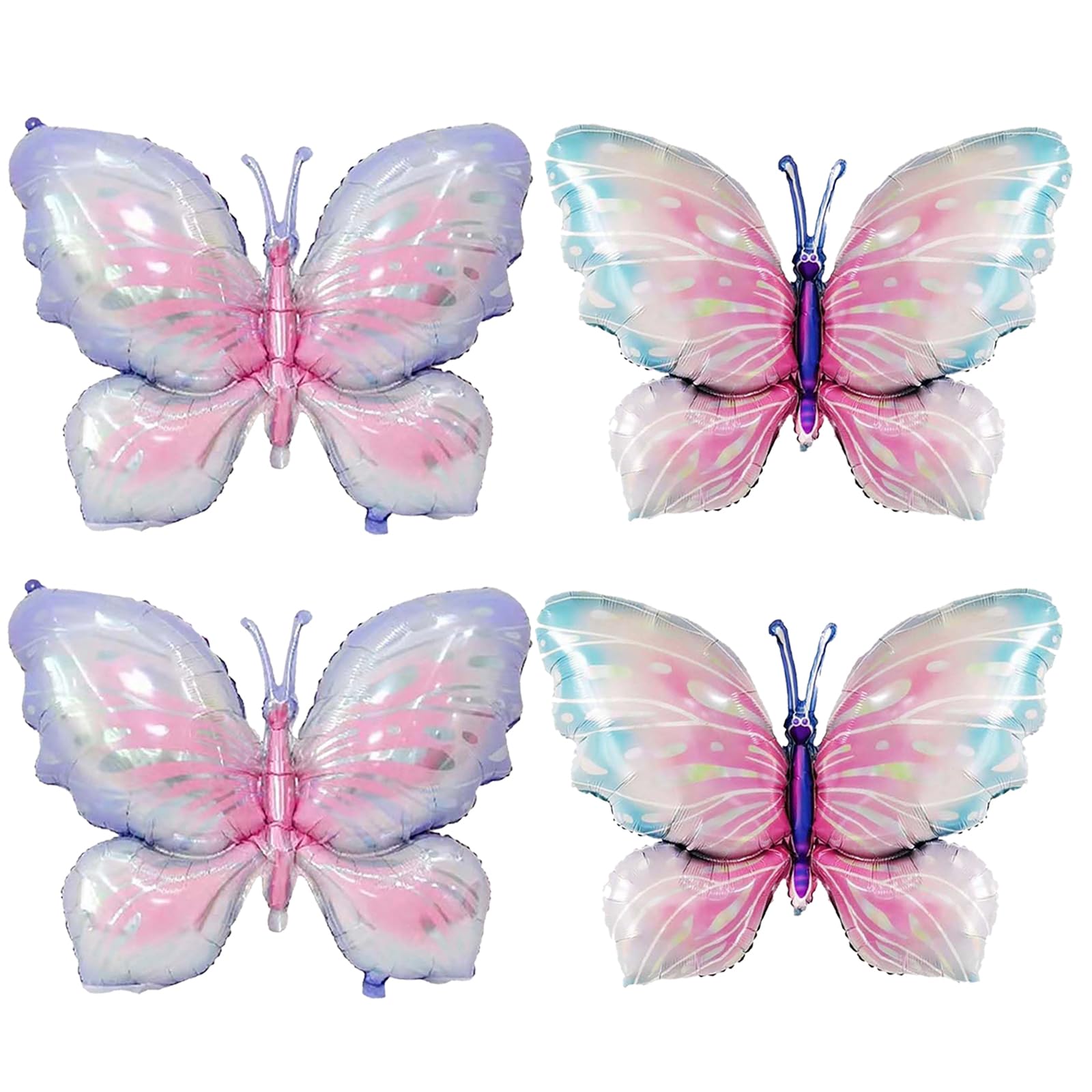 Butterfly Balloons, 4 PCS 40 inch Pink Purple and Bluy Butterfly Mylar Foil Balloons for Girls Women Butterfly Theme Party Wedding Birthday Baby Shower Party Decoration (Purple/Blue-4pcs)