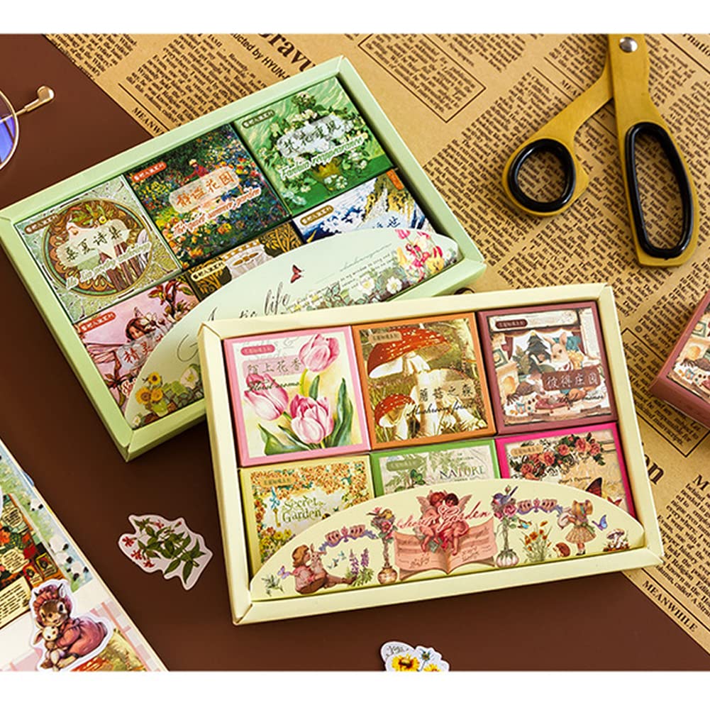 Cute Scrapbook Stickers Pack(300 Pieces)Butterfly Mushroom Flower Angel Peter Rabbit Small Size Decal Seals Set for Planner,Bullet Journaling,Junk Journal,Retro Crafts,Decoupage Stationary Supplies(Secret Garden)