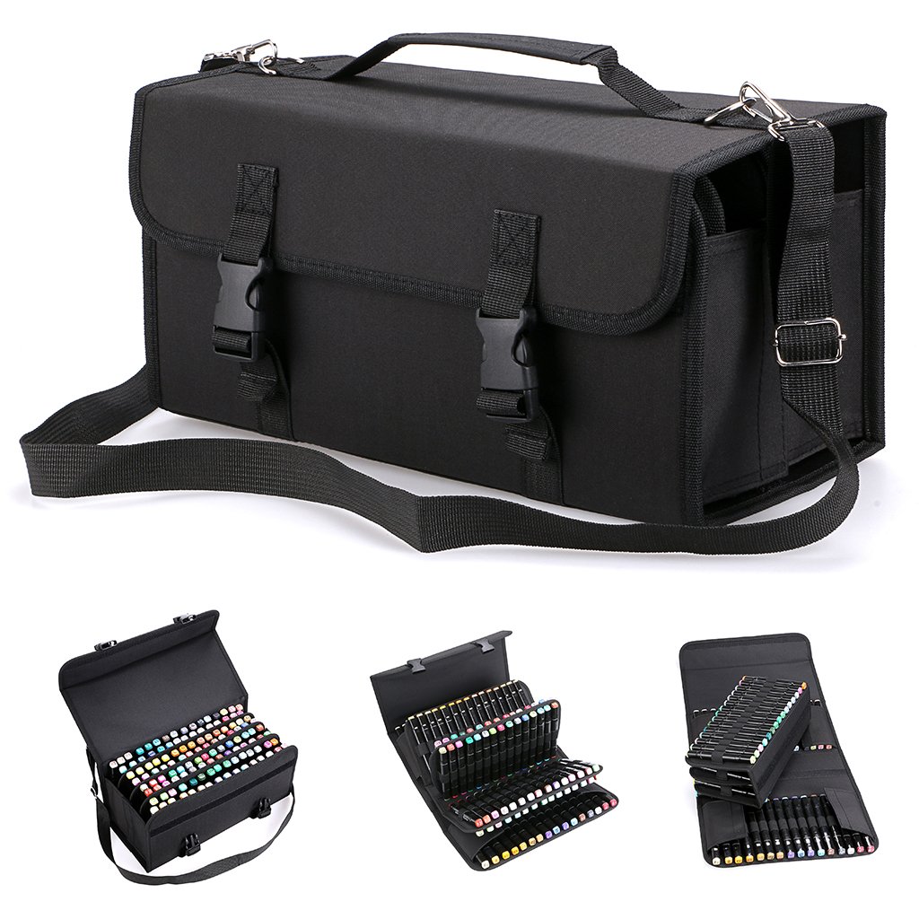 BTSKY New 120 Slots Marker Case Lipstick Organizer--Canvas Markers Holder for for Primascolor Markers and Sketch Markers (Black)