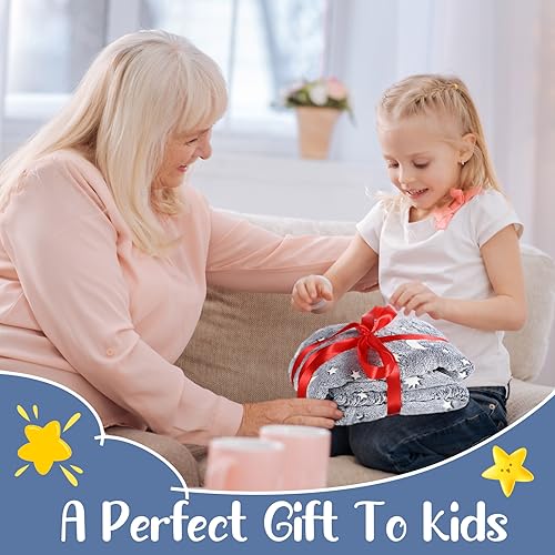 Glow in The Dark Throw Blanket Christmas Birthday Gifts for Kids, Flannel Fleece Blanket Soft Warm Cozy Kids Blanket for Boys Girls, 47 x 59 Inches (Moon, Star,4 Pieces)