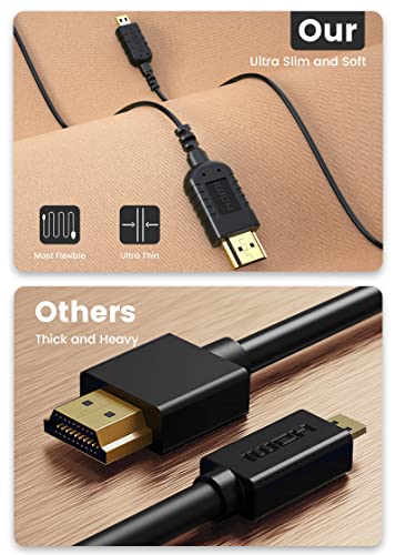 FOINNEX Flexible Micro HDMI to HDMI Cable, Ultra Thin Micro HDMI Cord 4K@60Hz for Gimbal, Bidirectional HDMI to Micro HDMi for GoPro Hero 7/6/3+, Raspberry Pi4, Kindle Fire HD-3FT