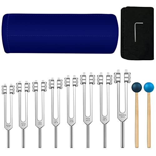 Lrowvenu Chakra Tuning Forks Set, 7 Chakra and 1 Soul Purpose Weighted Tuning Forks for Cosmic Octave, Aluminum Alloy, Sound Healing Instruments, Silver by Lrowvenu