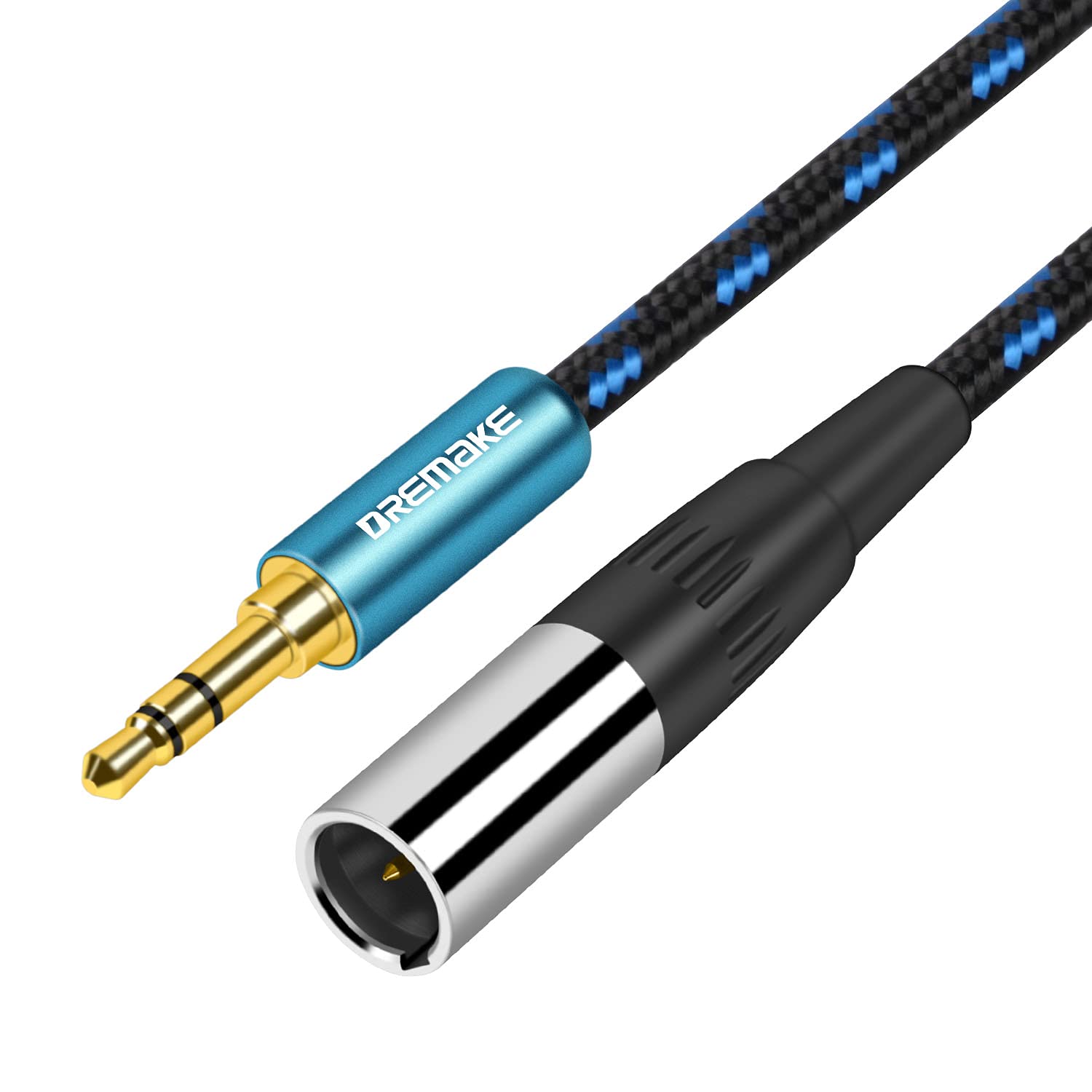DREMAKE 3-Pin Mini XLR to Jack 3.5mm Plug Stereo Audio Balanced Cable, 1/8" TRS 3.5mm Male to Mini XLR Male Adapter Cable for Cameras, Headphones, 1 Feet - Blue Tweed Braided