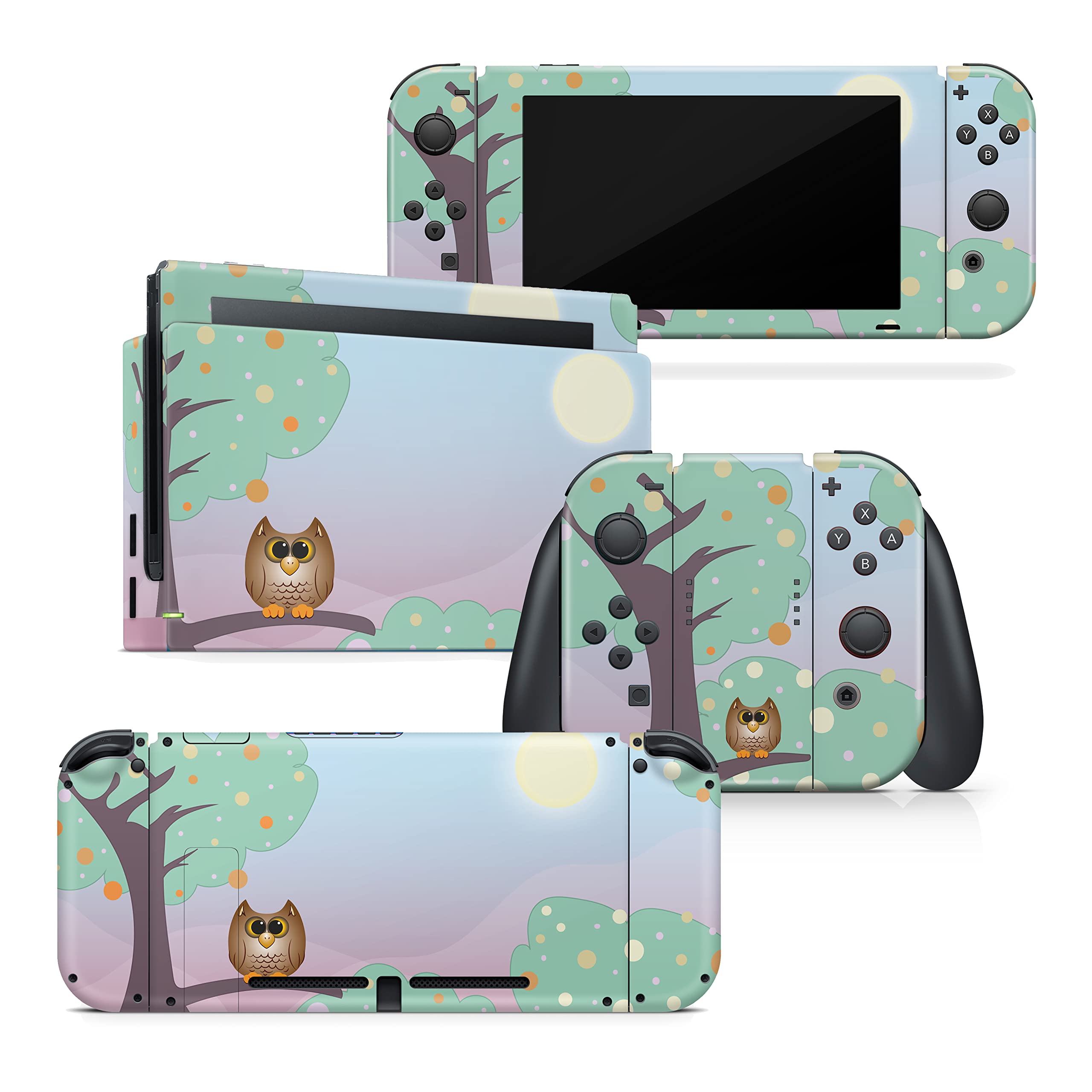 Tacky Design Kawaii Cats Skin Compatible with Nintendo Switch Skin Wrap Cover, Cute Skin for Nintendo Switch Stickers, Premium Vinyl 3M Full Wrap Decal (Green Cats)