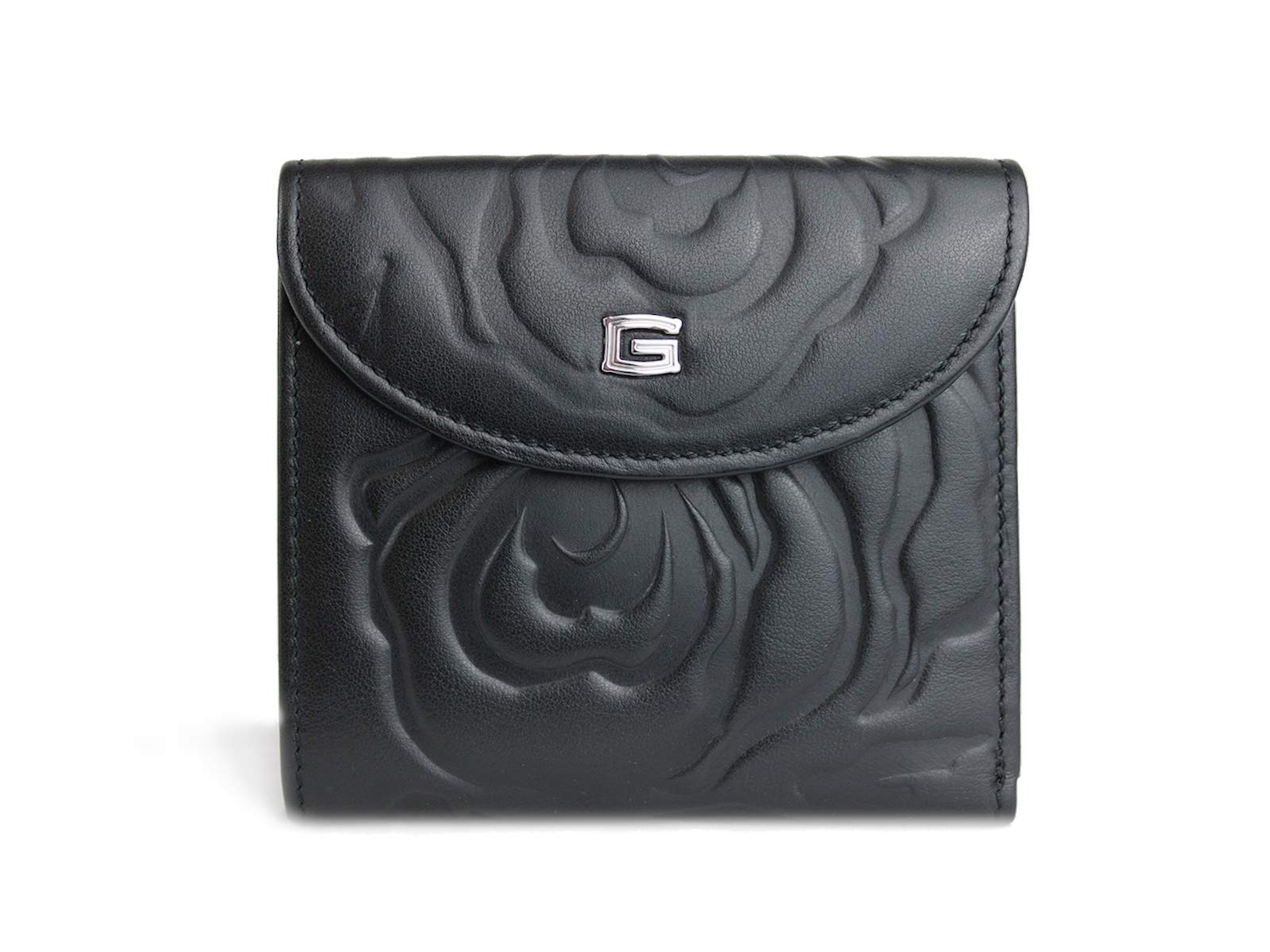 GIUDI Women`s Wallet Small Floral Print Leather Black