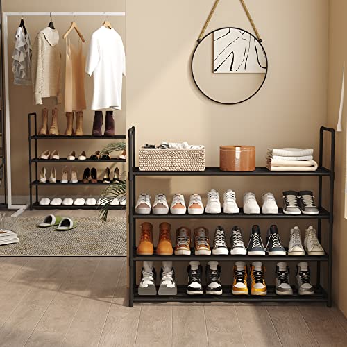 HOMEFORT 4-Tier Shoe Rack, Metal Shoe Tower,20 Pairs Shoe Storage Shelf, Entryway Stackable Shoes Organizer with 4 Tiers Metal Shelves, For Closet, Hallway, Entryway, Black