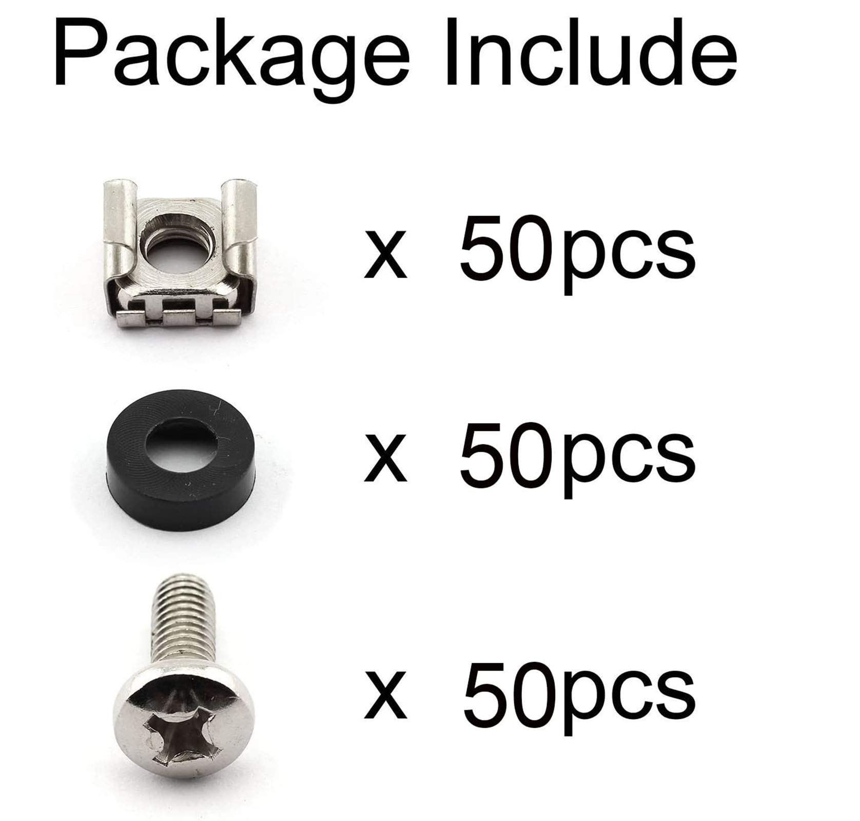 RION TECH M6 Cage Nuts & Screws for Server Shelves Cabinets, Lengthened 16mm- Rack Mount Screws (50 Pk)