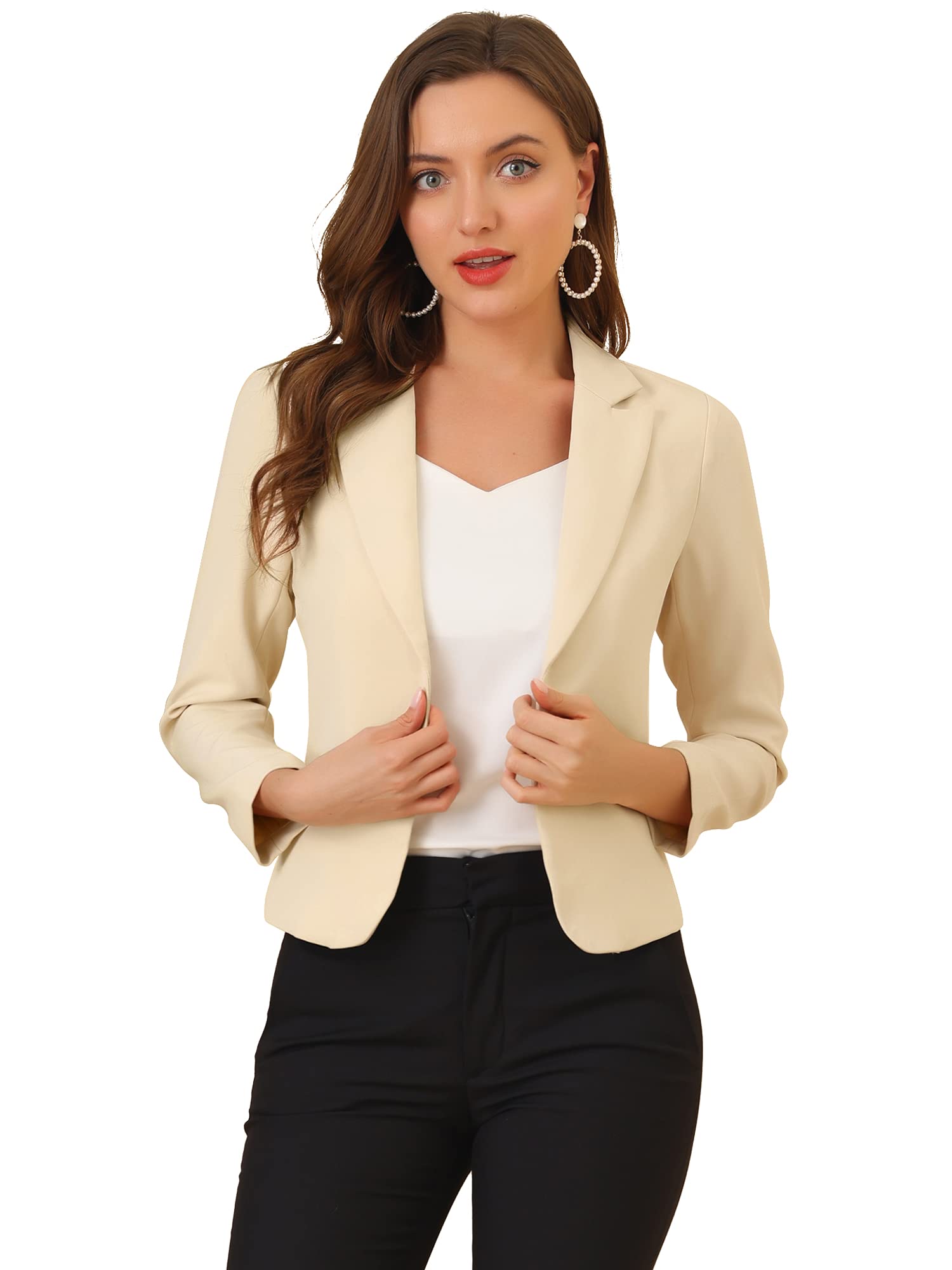 Allegra K Women's Open Front Office Work Business Casual Lightweight Crop Suit Blazer Jackets X-Small Beige-Solid