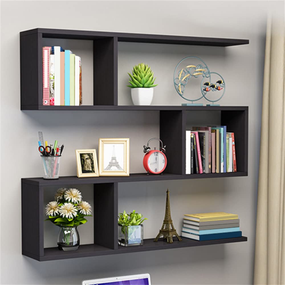 LITFAD Floating Shelf for Wall Storage, Decor Bookcase Engineered Wood Book Shelf Modern Wall Shelf for Study Room Office Living Room - Black 47.2" L x 7.9" W x 29.5" H