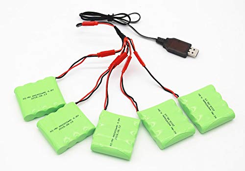 Parts & Accessories 4.8V 2400mAh Ni-MH Battery with 5in1 Charger for Remote Control Toys Lighting Electric Tool AA Group RC Toys Battery Group JST - (Color: 5pcs with c)