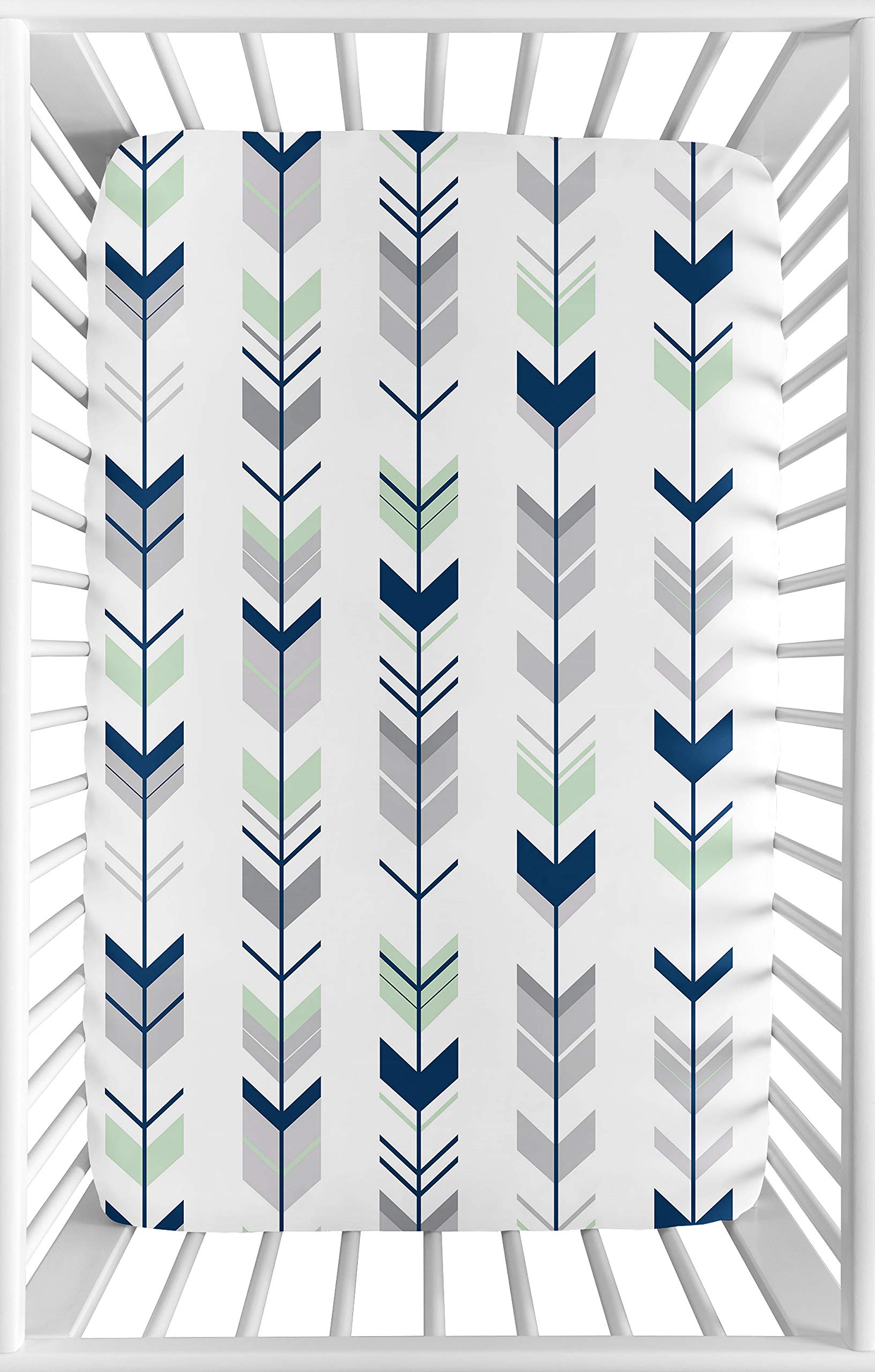 Sweet Jojo Designs Navy, Grey and Mint Baby Boy or Girl Unisex Fitted Mini Portable Crib Sheet for Mod Arrow Collection - for Mini Crib or Pack and Play ONLY