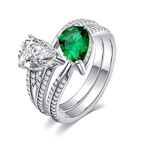 AllenCOCO White Gold Plated CZ Promise Ring for Her Couples Eternity Matching Heart Wedding Band Ring for Women Engagement Rings