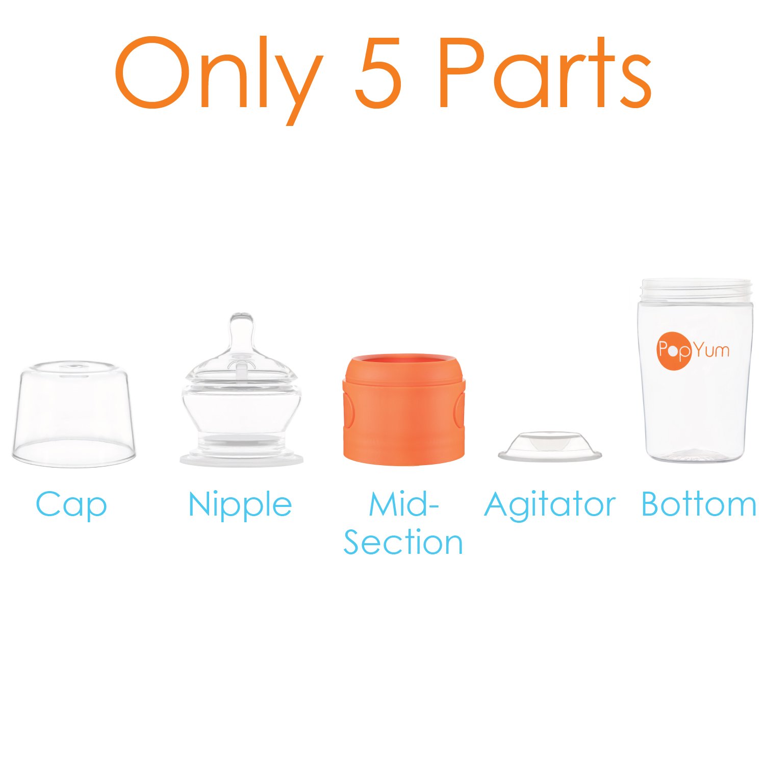 PopYum 9 oz Orange Anti-Colic Formula Making/Mixing/Dispenser Baby Bottles, 3-Pack with #2 Medium Flow Nipples, 260 ml, BPA-Free, Natural Latch