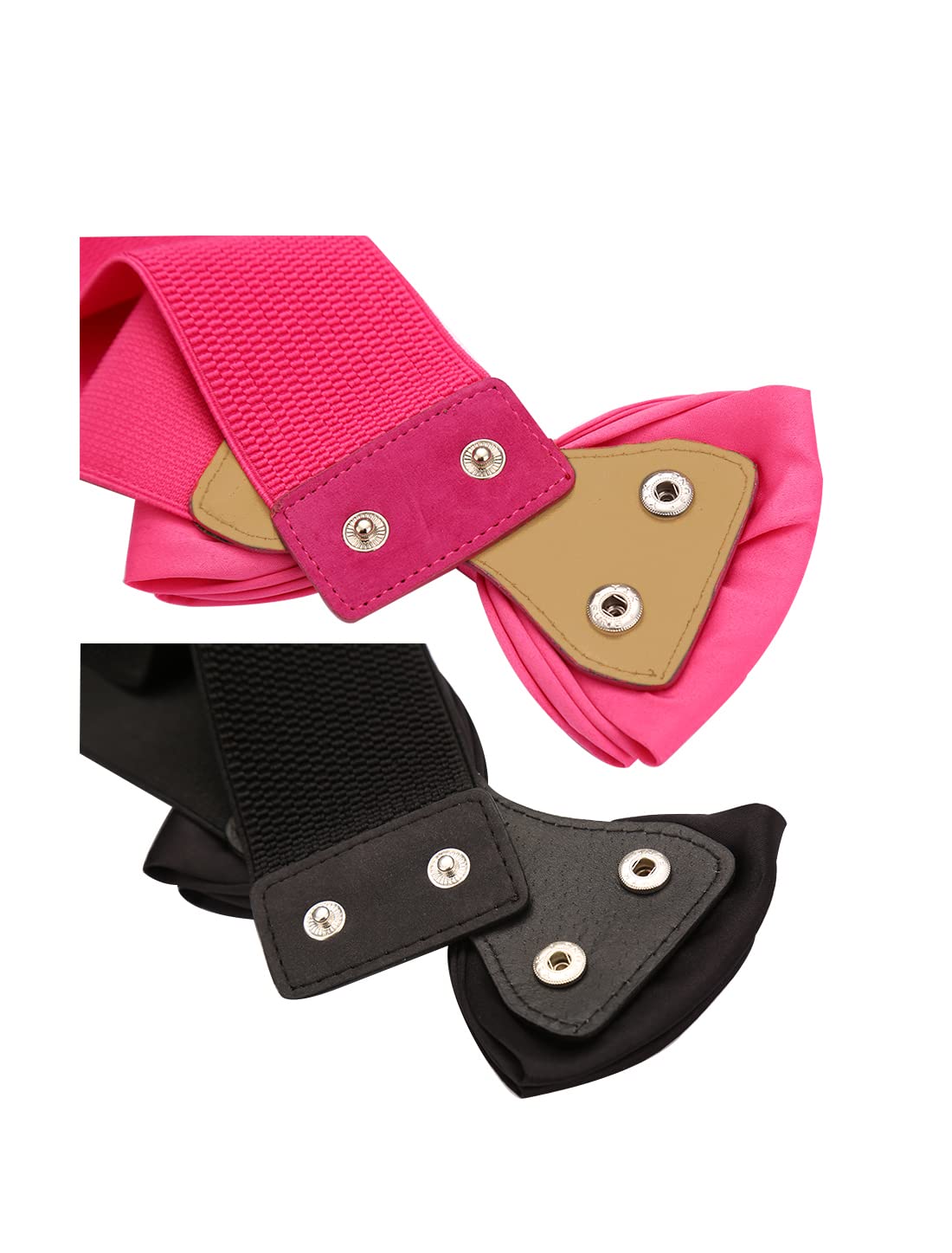 Allegra K Women Press Studs Closure Bowknot Elastic Waist Belt Fuchsia+Black