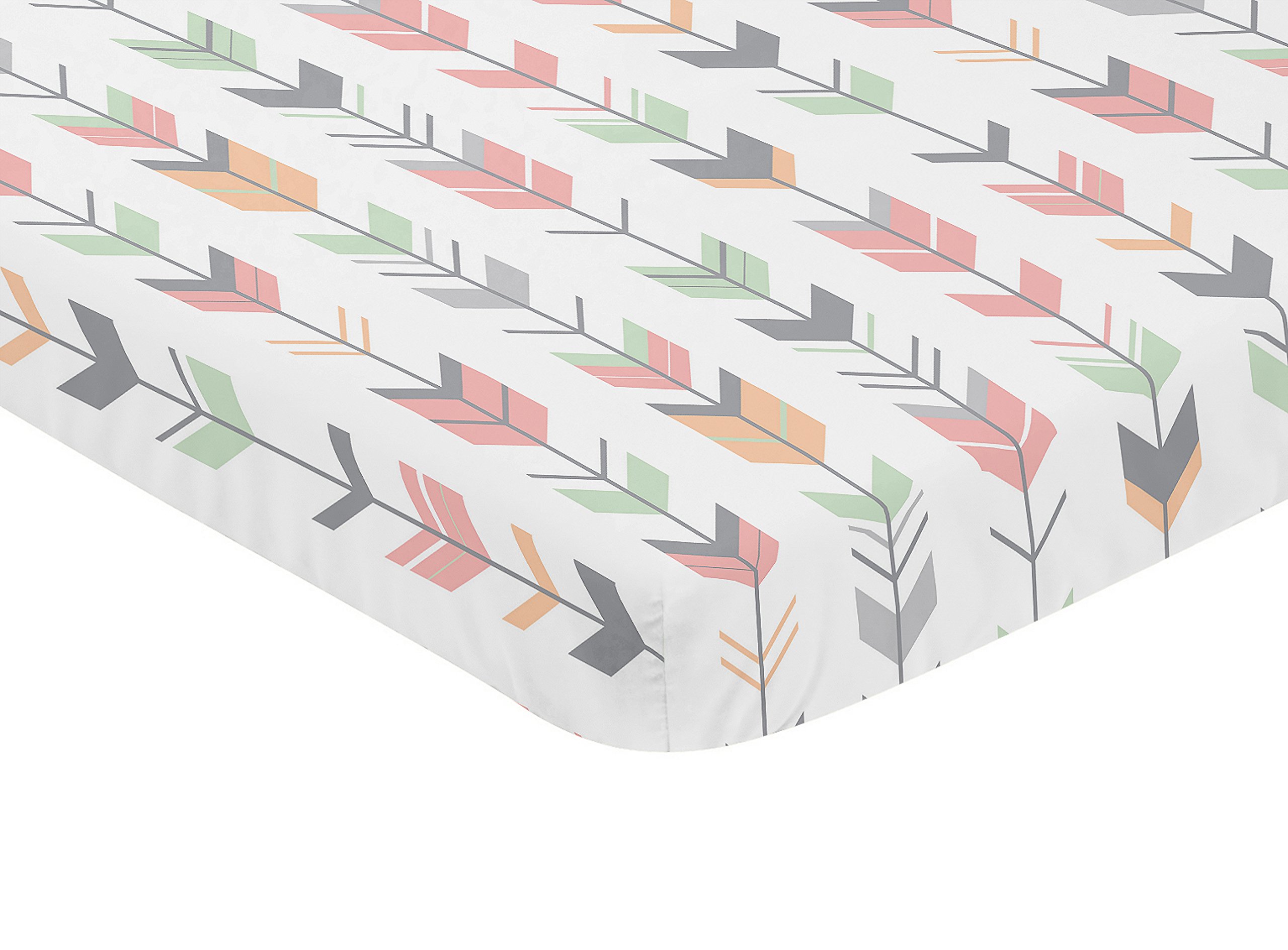 Sweet Jojo Designs Coral, Grey and Mint Baby Girl Fitted Mini Portable Crib Sheet for Mod Arrow Collection - for Mini Crib or Pack and Play ONLY