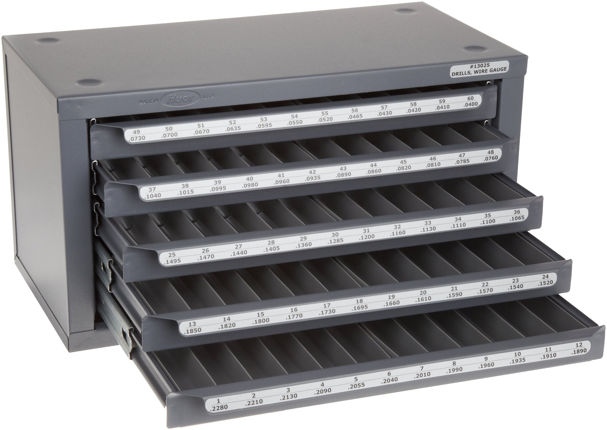 Huot 13025 Five-Drawer Drill Bit Dispenser Cabinet for Jobber Length Wire Sizes #1 to #60