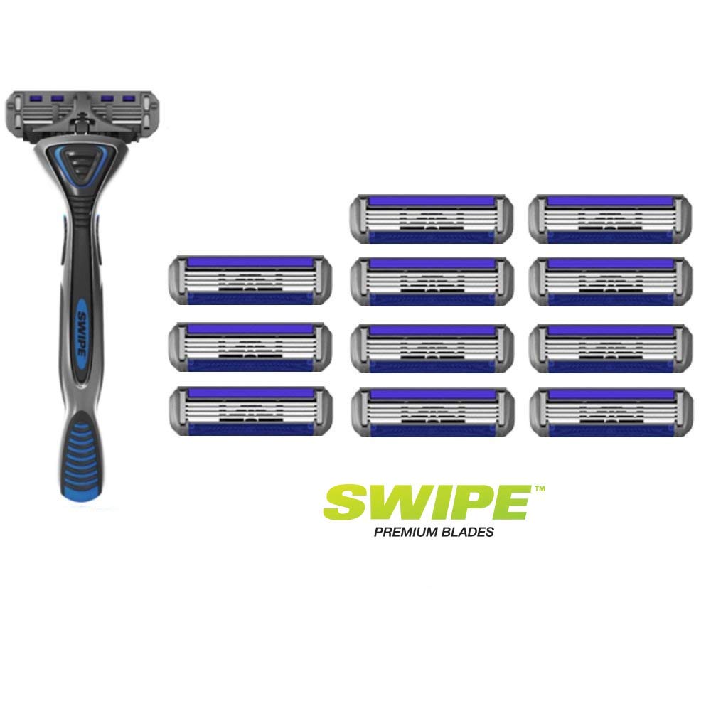 SWIPE Premium Men's 4-Blade Razor Kit (Flex Head Handle +12 Refills)