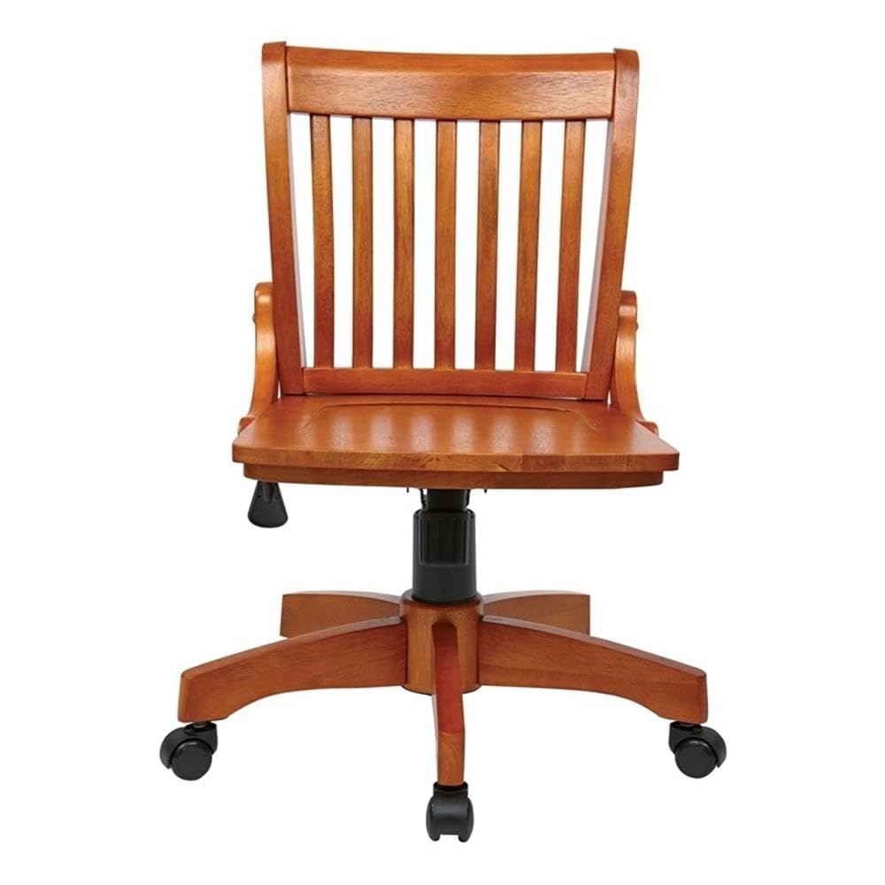 BOWERY HILL Traditional Solid Wood Armless Office Chair in Medium Brown