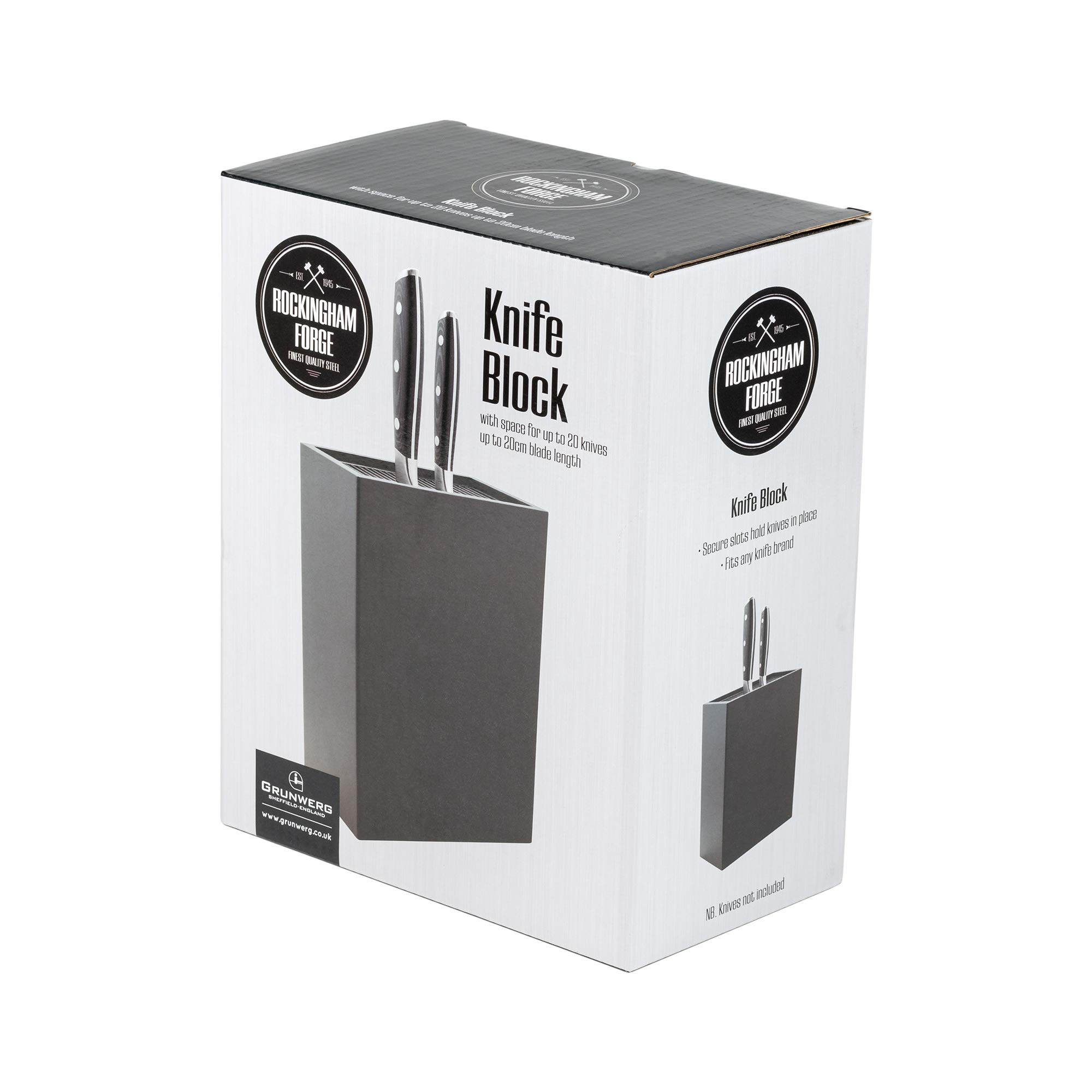 Rockingham Forge Universal Upright Knife Block Holder for 20 Knives Blades up to 20cm Long, 18.5 x 10.5 x 22.5 cm, Matt Black