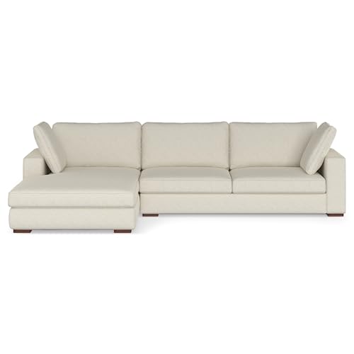 SIMPLIHOME Charlie Left-Facing Sectional Sofa in 100% Recycled Polyester Tightly Woven Performance Fabric, Cream, 122-inches Wide, Handcrafted Contemporary Style L-Shaped Couch with Chaise