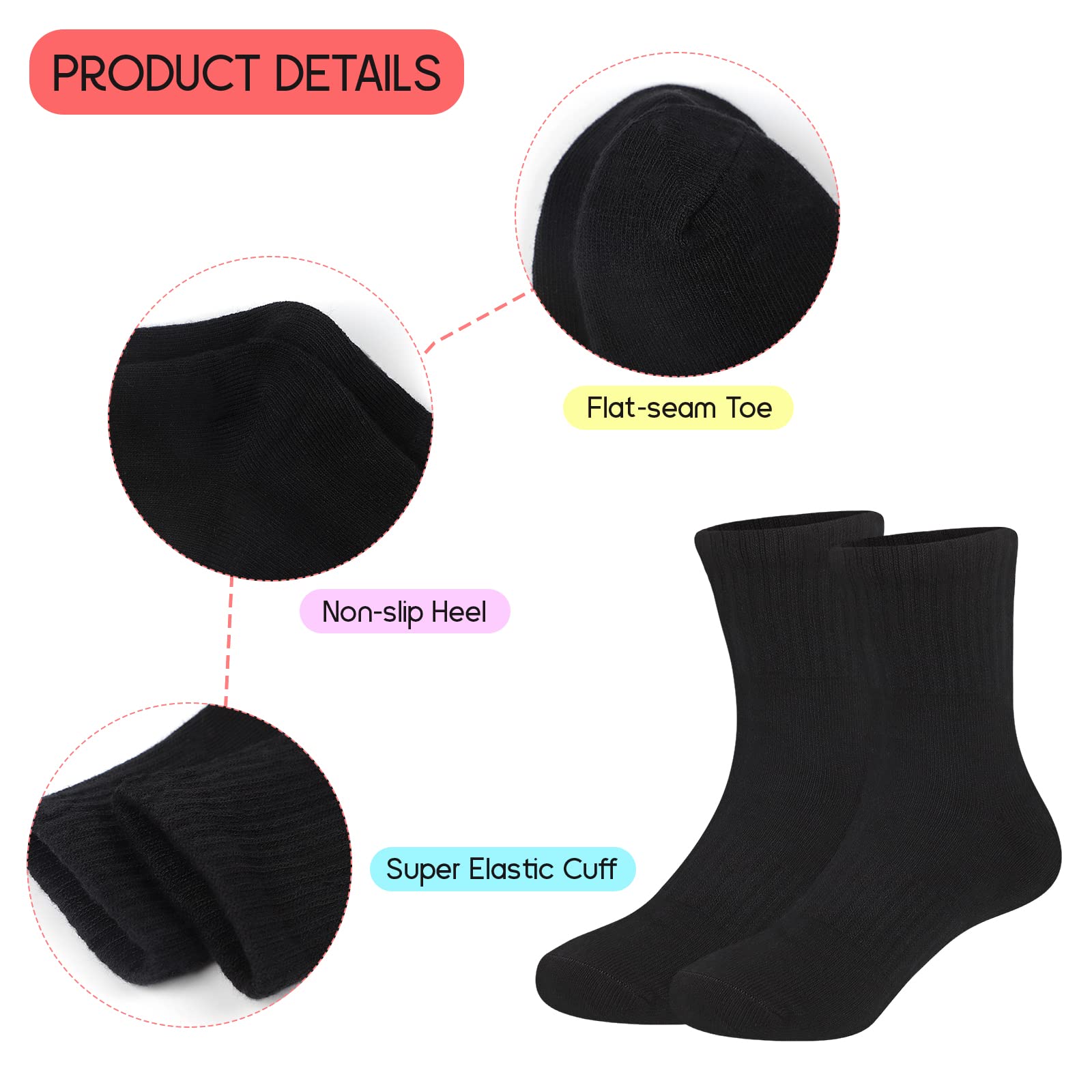 Auranso Boys' Crew Socks 9 Pairs Kids Girls Athletic Ankle Socks White 9-12 Years