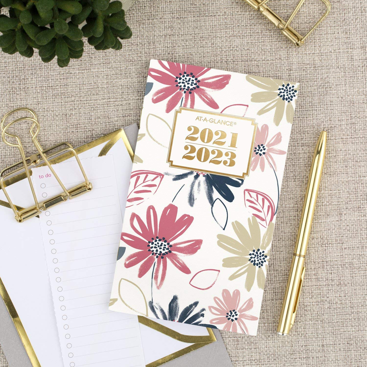Academic Planner 2021-2023, AT-A-GLANCE Two Year Monthly Planner, 3-1/2" x 6", Pocket Size, for School, Teacher, Student, Badge Floral (1535F-021A)