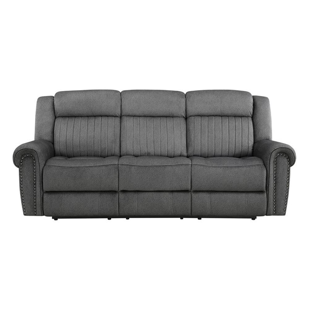 BOWERY HILL Wood & Microfiber Power Double Reclining Sofa in Charcoal