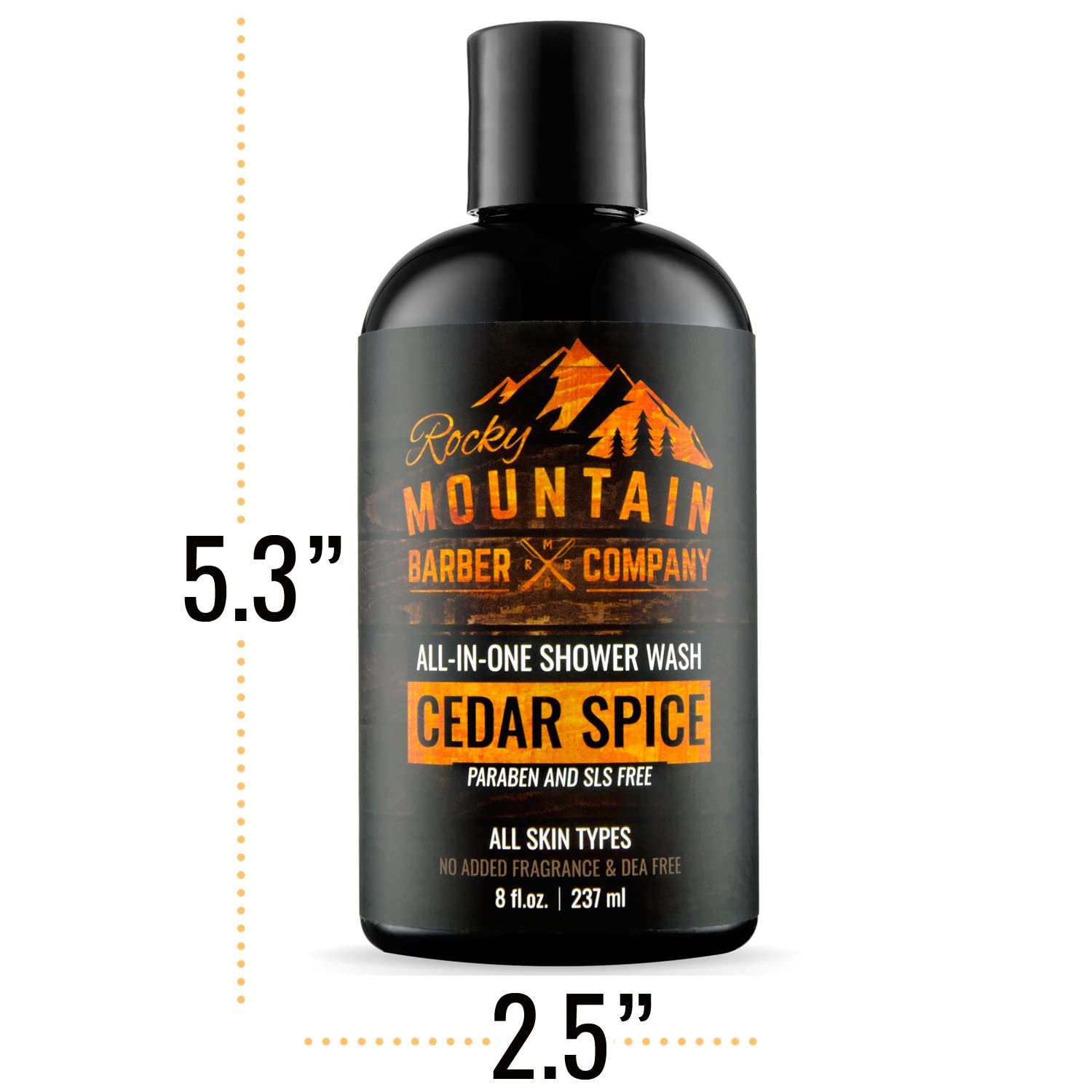 Rocky Mountain Barber Company Cedar Spice All-In-One Body Wash β Shampoo, Body Wash, Conditioner, Face Wash & Beard Wash with Essential Oils - 8 oz