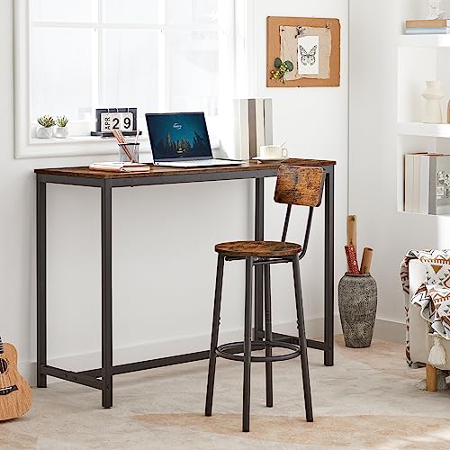 HOOBRO Bar Stools with Back, Set of 2 Bar Chairs, Counter Stools with Footrest, for Kitchen, Living Room, Bar, Adjustable Feet, Rustic Brown and Black BF32BY01
