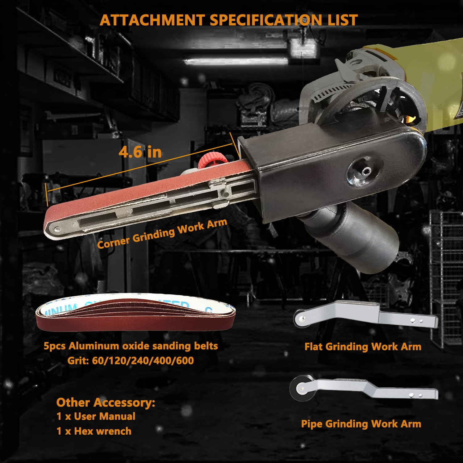 Belt Sander attachments for Angle Grinder, Corner Detailing File Sander adapter, US 5/8-11 Thread, Professional Tools for Welding Points Grinding, Woodworking and Metal Rust Removal (1/2x18 in belts)