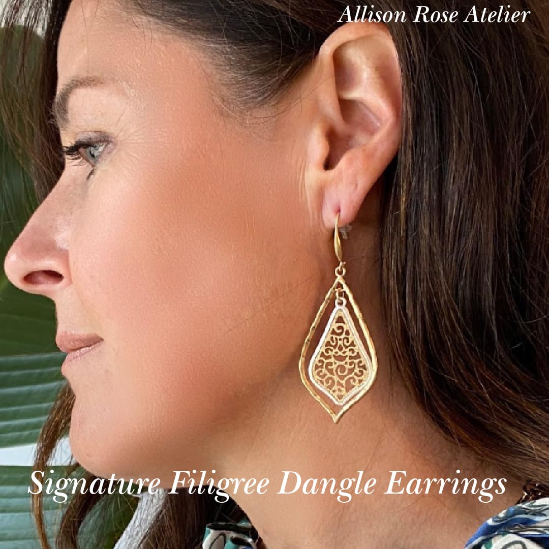 ALLISON ROSE ATELIER β Boho Filigree Two-Tone Dangle Earrings - Exquisite Handcrafted Jewelry for Boho Chic Style - Large Two Tone Worn Gold and Silver Plated Earring Set