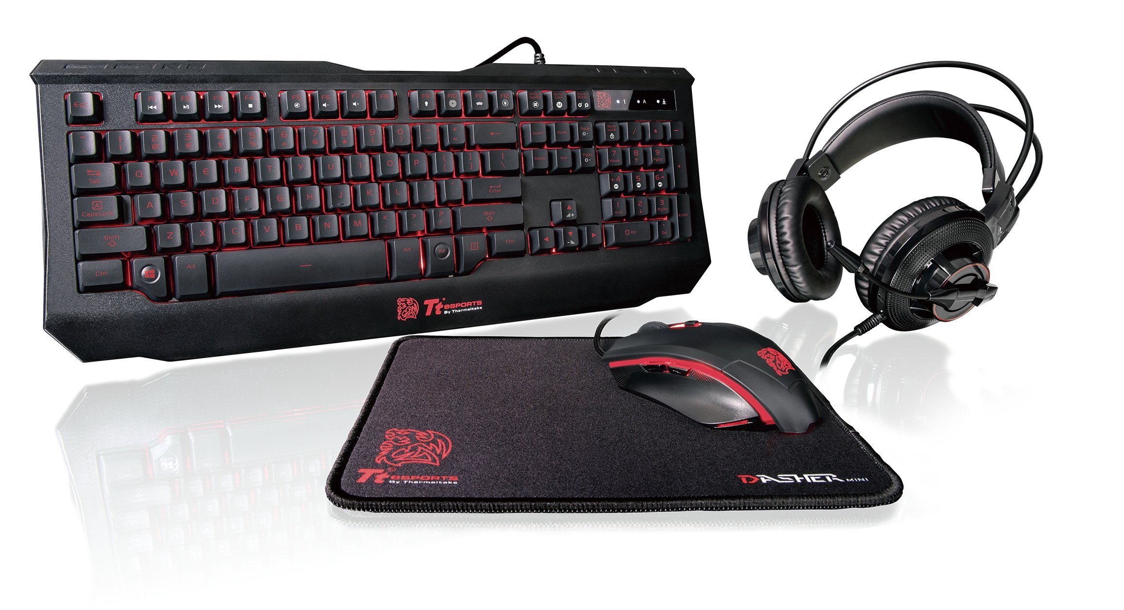 Thermaltake Tt eSPORTS Knucker 4-in-1 3 Color Membrane Keyboard & 2400 DPI Avago 5050 Optical Gaming Mouse & Headset & Mouse Pad Combo Kit KB-GCK-PLBLUS-01