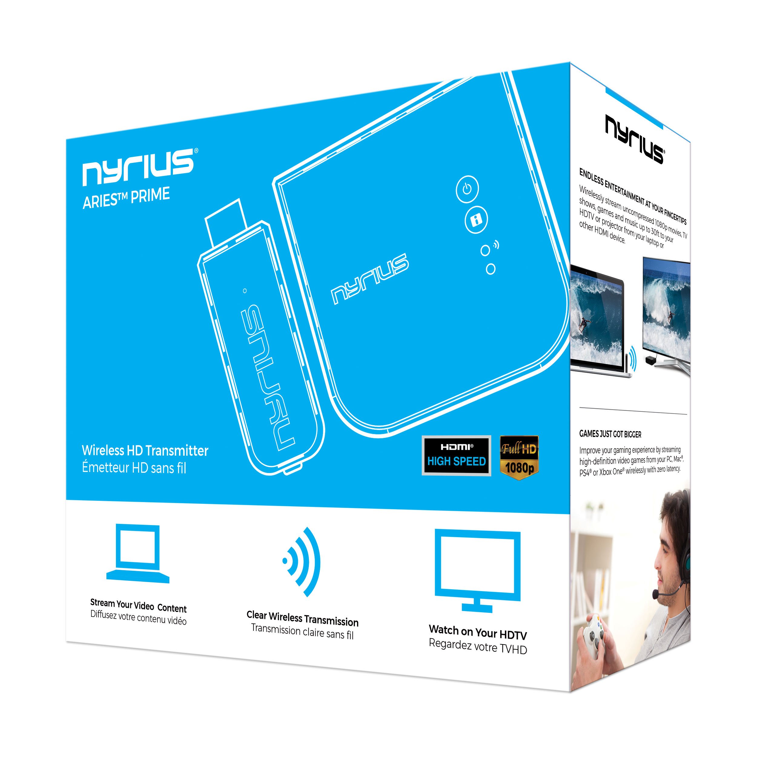 Nyrius Aries Prime Digital Wireless HDMI Transmitter & Receiver System for HD 1080p 3D Video Streaming, Laptops, PC, Cablebox, Satellite, Blu-ray, DVD, PS3 (NPCS549) & Bonus Mini Display Port