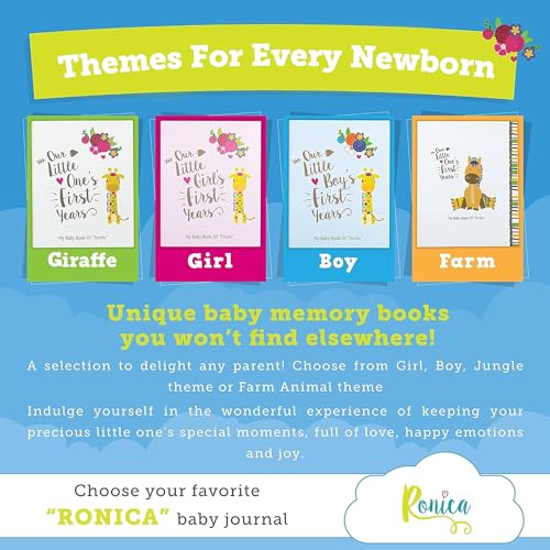 Ronica Memory Book for Baby Girl - Photo Album, Easy to Use Keepsake Scrapbook - Modern Keepsake for New Parents to Record Photos & milestones