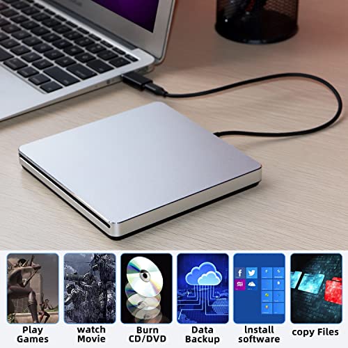 NOLYTH External DVD Drive USB 3.0 Type-C Slot-in CD ROM External Drive Slim CD/DVD Drive Burner CD Reader DVD Player Optical Drive for Laptop Windows 11 Mac PC Apple MacBook iMac